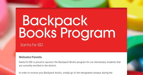 Backpack Books Program | Smore Newsletters