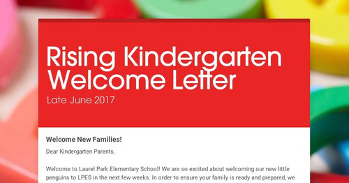 Rising Kindergarten Welcome Letter | Smore Newsletters for Education