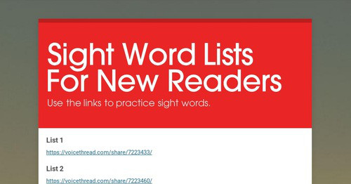 Sight Word Lists For New Readers | Smore Newsletters for Education