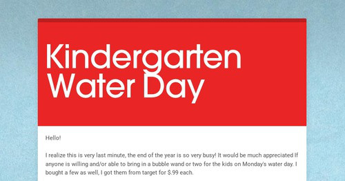 Kindergarten Water Day | Smore Newsletters