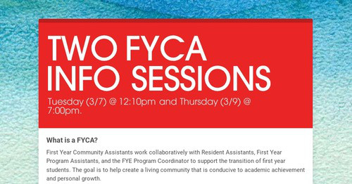 TWO FYCA INFO SESSIONS | Smore Newsletters