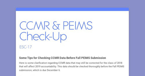 CCMR & PEIMS Check-Up | Smore Newsletters
