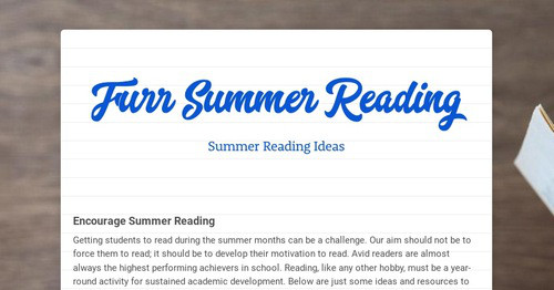 Furr Summer Reading | Smore Newsletters for Education