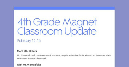 4th Grade Magnet Classroom Update | Smore Newsletters