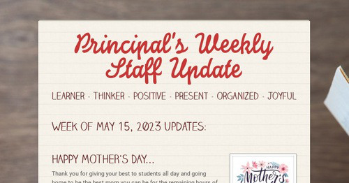 Principal's Weekly Staff Update | Smore Newsletters