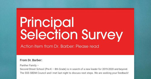 Principal Selection Survey | Smore Newsletters