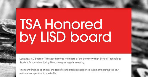 TSA Honored by LISD board | Smore Newsletters