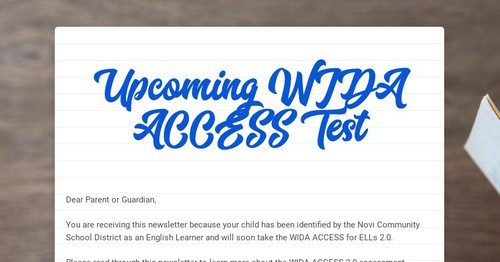Upcoming WIDA ACCESS Test | Smore Newsletters
