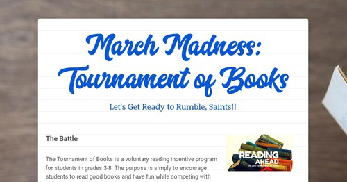 March Madness: Tournament of Books | Smore Newsletters