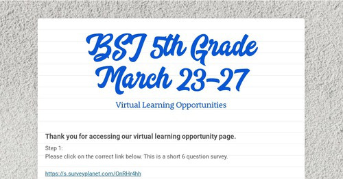 BSI 5th Grade March 23-27 | Smore Newsletters