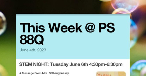 This Week @ PS 88Q | Smore Newsletters for Education
