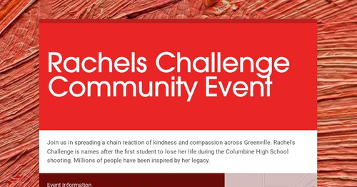 Rachels Challenge Community Event | Smore Newsletters for Education