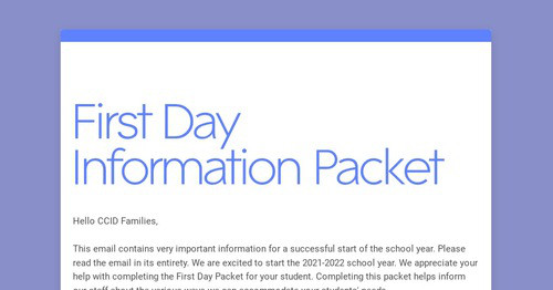 First Day Information Packet