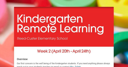 Kindergarten Remote Learning | Smore Newsletters