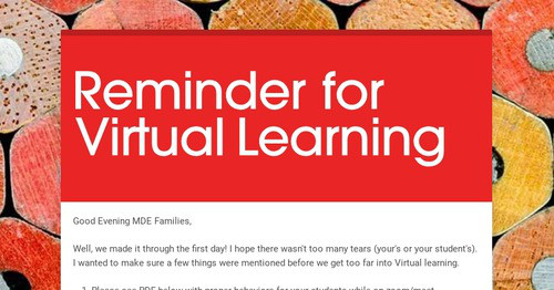 Reminder for Virtual Learning | Smore Newsletters