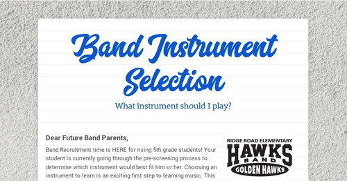 Band Instrument Selection | Smore Newsletters