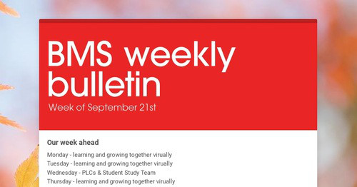 BMS weekly bulletin | Smore Newsletters for Education
