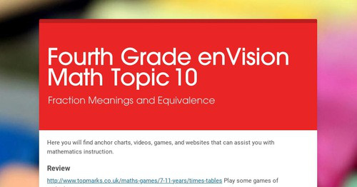 Fourth Grade enVision Math Topic 10 | Smore Newsletters