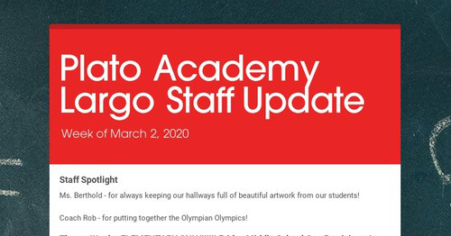 Plato Academy Largo Staff Update | Smore Newsletters