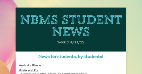 NBMS Student News | Smore Newsletters