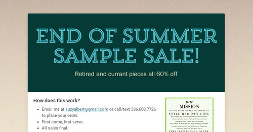 End of Summer Sample Sale! | Smore Newsletters