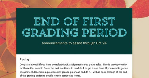 End of First Grading Period | Smore Newsletters
