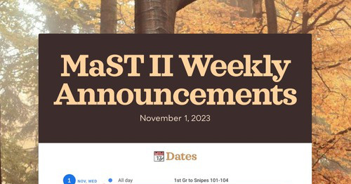MaST II Weekly Announcements