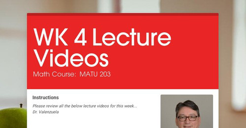 WK 4 Lecture Videos