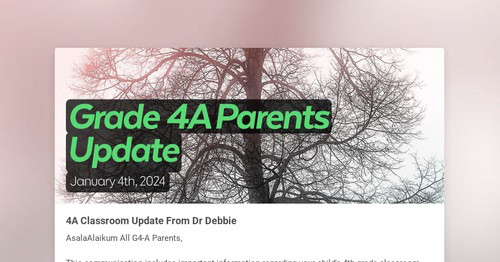 Grade 4A Parents Update | Smore Newsletters