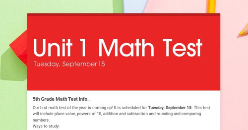 Unit 1 Math Test | Smore Newsletters
