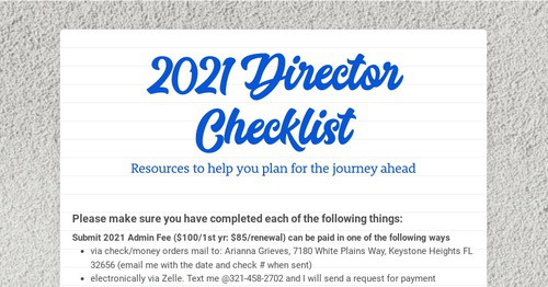 2021 Director Checklist | Smore Newsletters