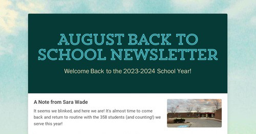 August Back to School Newsletter