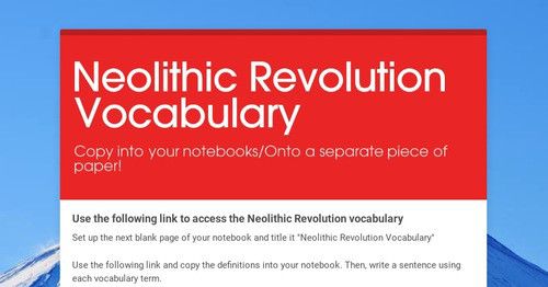 Neolithic Revolution Vocabulary | Smore Newsletters Neolithic Revolution Vocabulary | Smore Newsletters