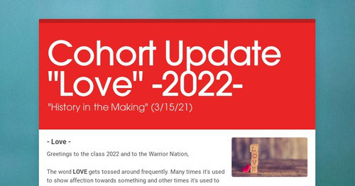 Cohort Update "Love" -2022- | Smore Newsletters