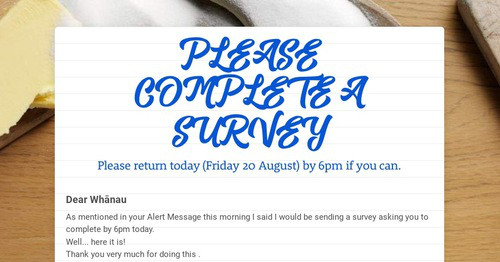 PLEASE COMPLETE A SURVEY | Smore Newsletters