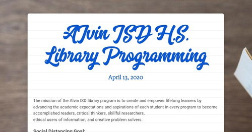 AIvin ISD H.S. Library Programming | Smore Newsletters