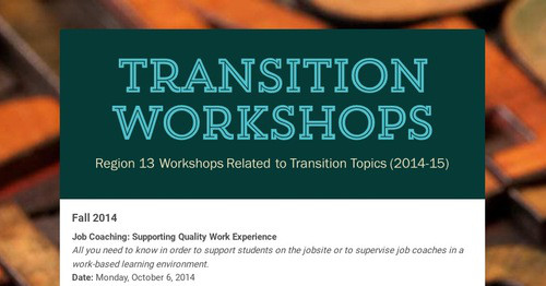 Transition Workshops | Smore Newsletters