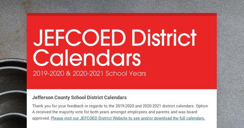 JEFCOED District Calendars