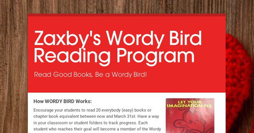 Zaxby's Wordy Bird Reading Program | Smore Newsletters