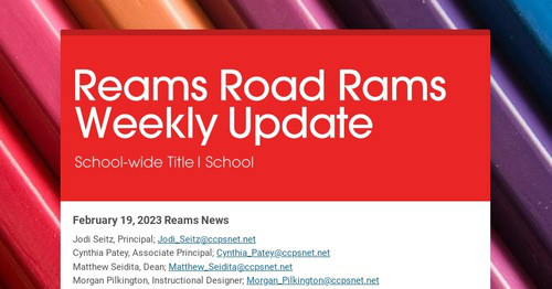 Reams Road Rams Weekly Update | Smore Newsletters for Education
