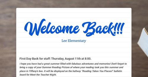 Welcome Back!!! | Smore Newsletters
