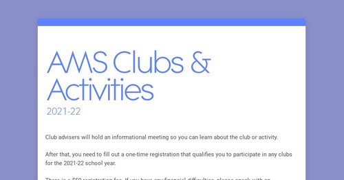 AMS Clubs & Activities | Smore Newsletters