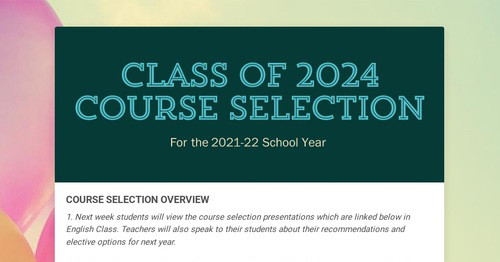 Class of 2024 Course Selection