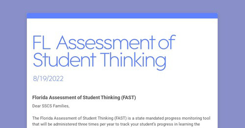 FL Assessment of Student Thinking | Smore Newsletters for Education