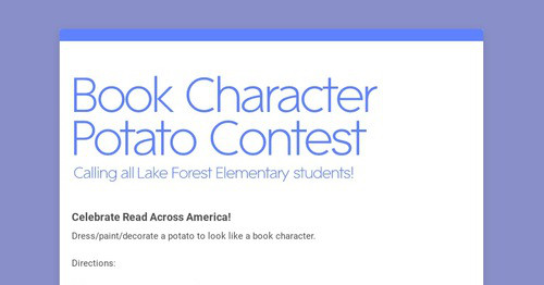 Book Character Potato Contest | Smore Newsletters