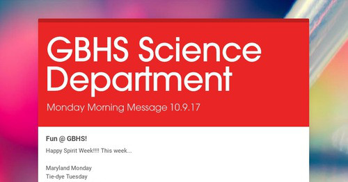 GBHS Science Department | Smore Newsletters