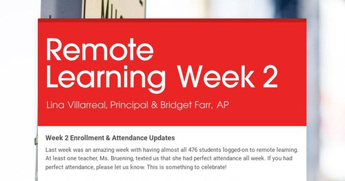 Remote Learning Week 2 | Smore Newsletters