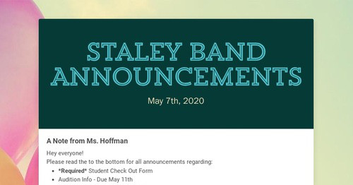 Staley Band Announcements | Smore Newsletters