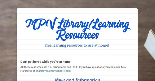 MPV Library/Learning Resources | Smore Newsletters