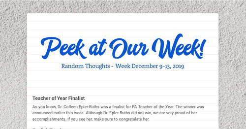 Peek at Our Week! | Smore Newsletters for Education